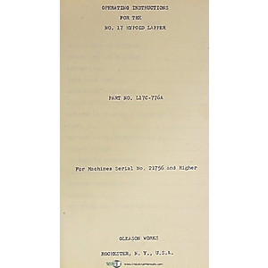 Gleason No. 17, Hypoid Lapper, Operations Manual