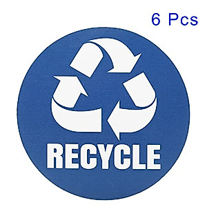 M METERXITY 6 Pack Recycle Sticker - Home Trash Can Labels, Strong Adhesion & Smooth Surface, Apply to Kitchen/Garden Trash Bin (5 Inch, White on Blue)