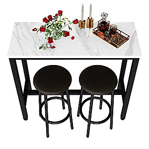 Recaceik Dining Table Set, 39.4” Rectangle Pub Dining Set Kitchen Table Set Bar Table with Stools, 3-Piece Breakfast Table Set with Metal Frame for Kitchen Dining Room w/ 2 Chairs - White