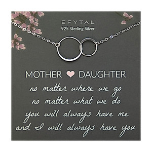 EFYTAL Mothers Day Gifts from Daughter, Sterling Silver 2 circle Necklace, Mothers Day Necklace for Mom, Mother Daughter Gift, Mothers Day Presents, Gifts for Mom from Daughter, Mothers Day Jewelry