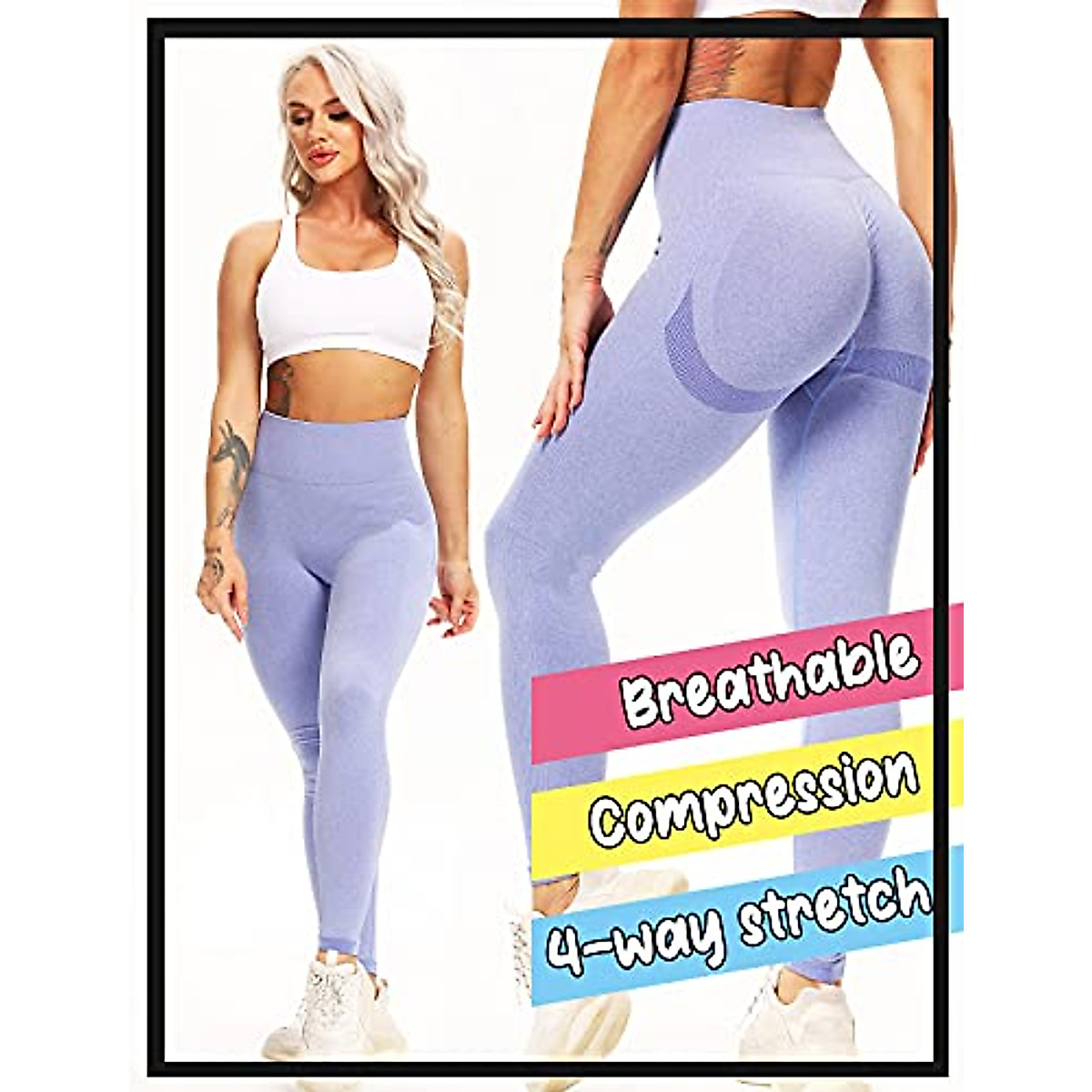 SEASUM Seamless Leggings for Women Scrunch Butt Lifting Booty High Waisted Workout Gym Yoga Pants Tights XS