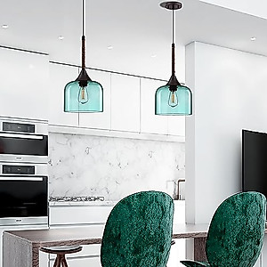 Dolaimi House 2 Pack 1 Light Indoor Hanging Kitchen Island 7.3" Green Glass Paper Rope Pendant Light Fixtures Oil Rubbed Bronze Finish Modern Farmhouse Dinning Room Living Room Over Sink