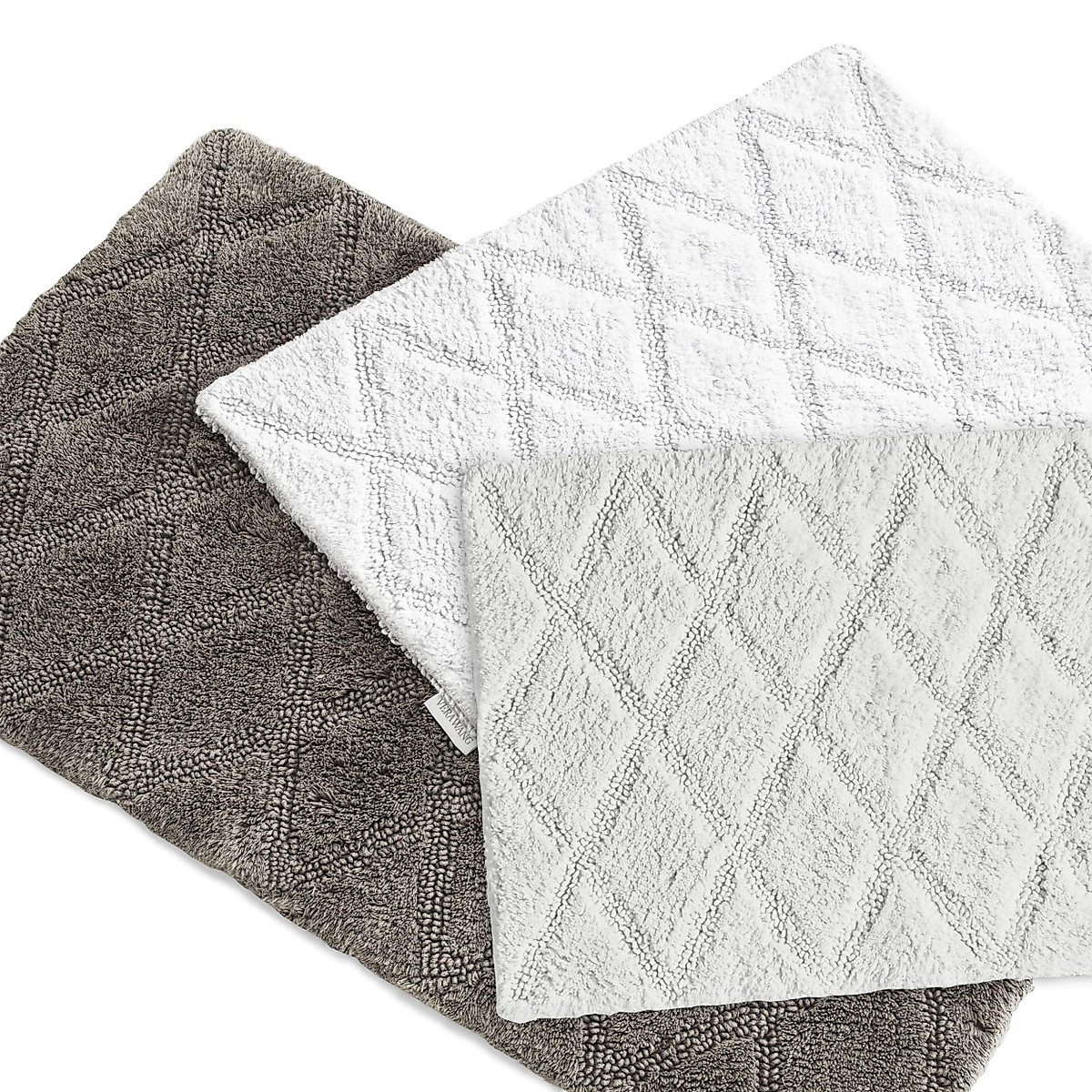 Vera Wang | Tufted Diamond Collection | Soft and Absorbent, Plush Reversible Bath Rug Set, Modern Designer Style for Bathroom Décor, 2-Piece, White,USHS6D1117231