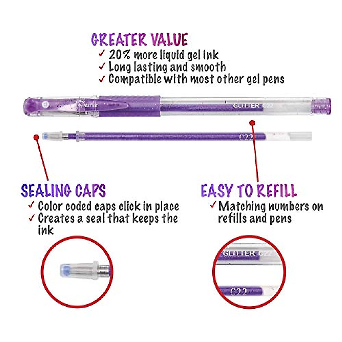 96 Color Artist Gel Pen Set, PU LEATHER TRAVEL CASE AND 48 MATCHING COLOR REFILLS INCLUDED, 48 Ink Gel Pens 24 Glitter 12 Metallic 12 Neon for Adult Coloring Books Drawing Doodling Crafts Journaling