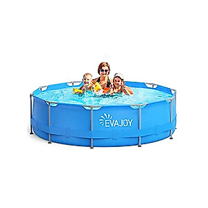 EVAJOY 12ft x 30in Metal Frame Swimming Pool, Outdoor Round Above Ground Pool with Steel Frame, Heavy-Duty PVC, Easy Assembly for Backyard, Garden, Lawn