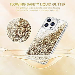 Caka for iPhone 14 Pro Max Case, iPhone 14 Pro Max Phone Case Glitter Bling Sparkle Liquid for Women Girls Flowing Quicksand Clear Case Cover for iPhone 14 Pro Max 2022 - Gold