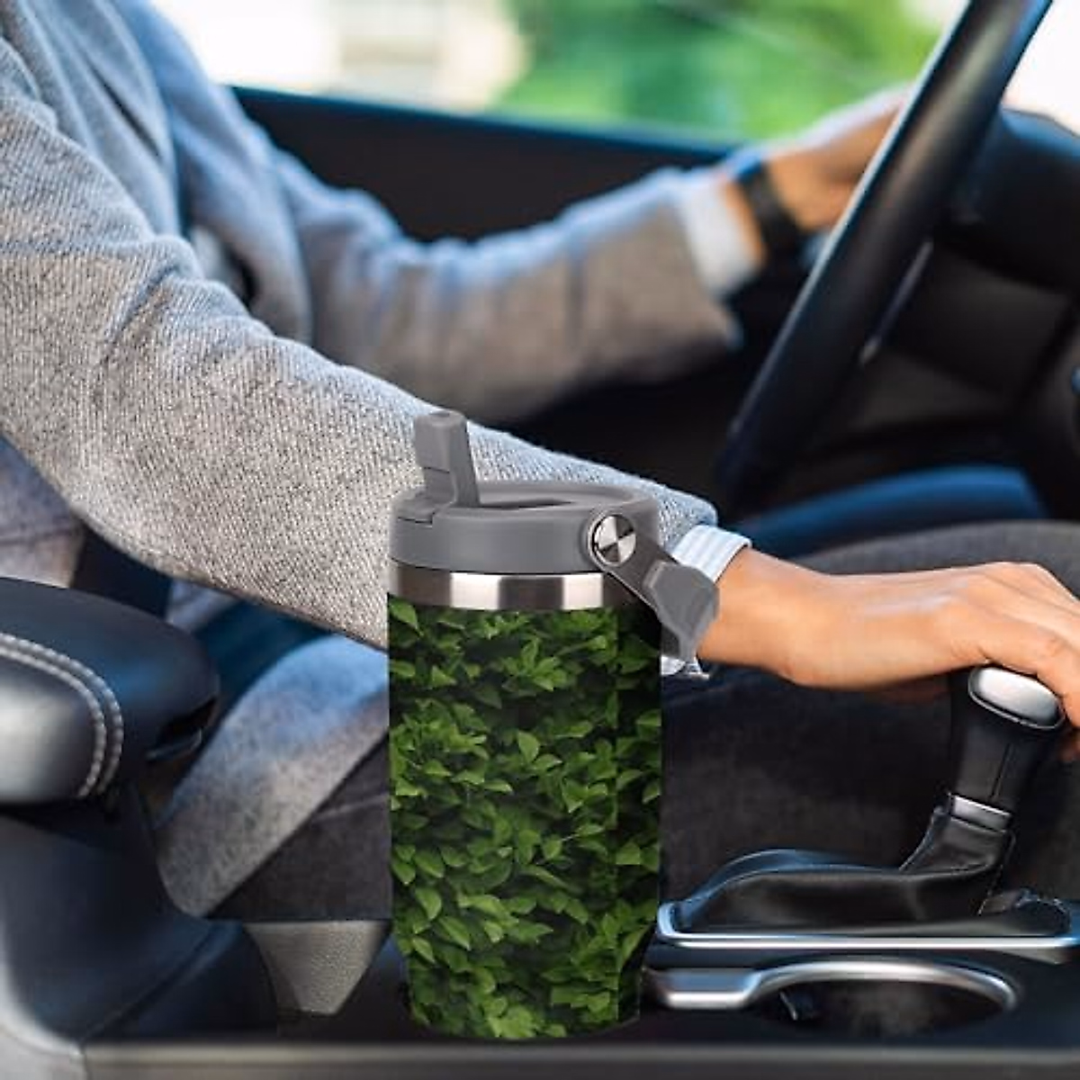 WITHSBKK 30oz Car Cup Hedge Printed with Portable, Stainless Steel Travel Mug, Vacuum Insulated Tumbler And Straw, Leakproof for Car & Outdoor, UV Printed Design