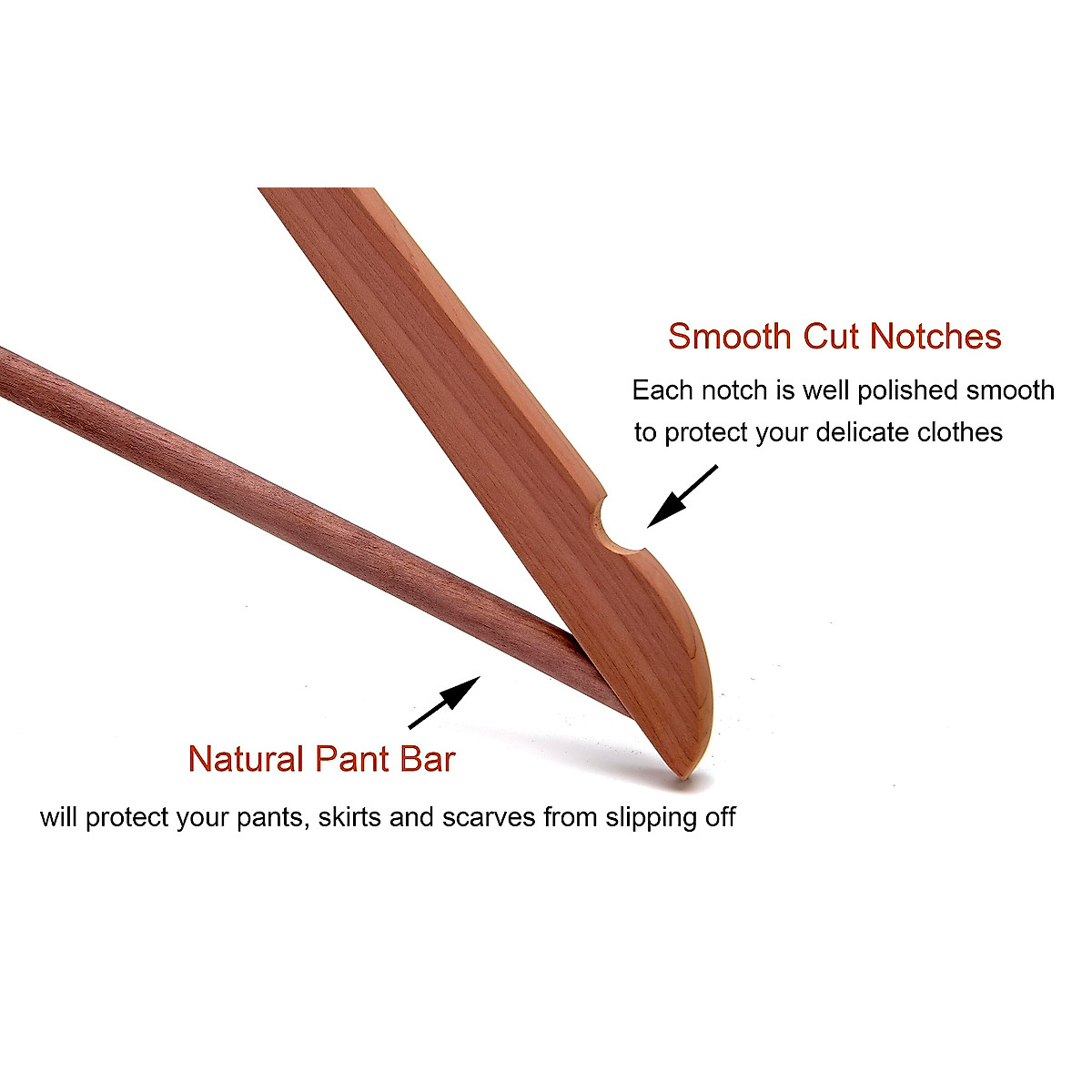 American Red Cedar Wooden Coat Suit Hangers, Wood Skirt Dress Hangers, Smooth Cut Notches- 360°Flexible Hook- Solid Non-Slip Bar 10 Pack-Natural - HL03N