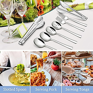 LIANYU Serving Utensils, Stainless Steel Serving Spoons Set of 8, Include 2 Serving Spoons, 2 Slotted Spoons, 2 Serving Forks, 2 Metal Tongs for Kitchen Buffet Party Banquet Entertaining