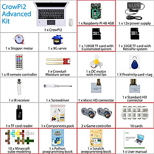 Programming Laptop for Raspberry Pi, for Raspberry Pi 4 Kit, CrowPi2 Programming Laptop, Single Board Computer - Advanced Kit