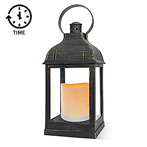 Decorative Candle Lanterns Flameless Battery-Operated with Timer Function, Christmas Gifts, Holiday Lights,10'' Indoor Outdoor Waterproof Hanging Lantern Decor for Wedding(Bronze, 1
