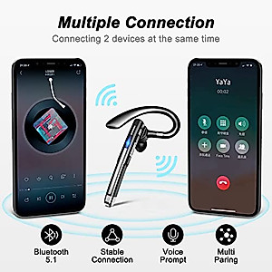 XVV Bluetooth Headset,Wireless Bluetooth Earpiece V5.1 Hands-Free Earphones CVC 8.0 Noise Canceling with Dual-Mic for Driving/Business/Office, Compatible with iPhone and Android