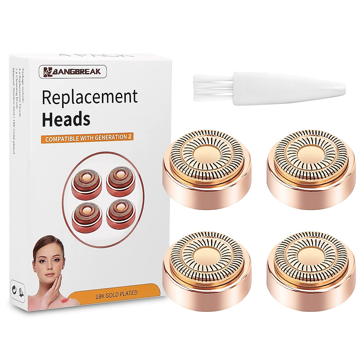 Facial Hair Remover Replacement Heads 4 Count, Compatible with Finishing Touch Flawless Facial Hair Removal Tool, Double Halo Second Generation