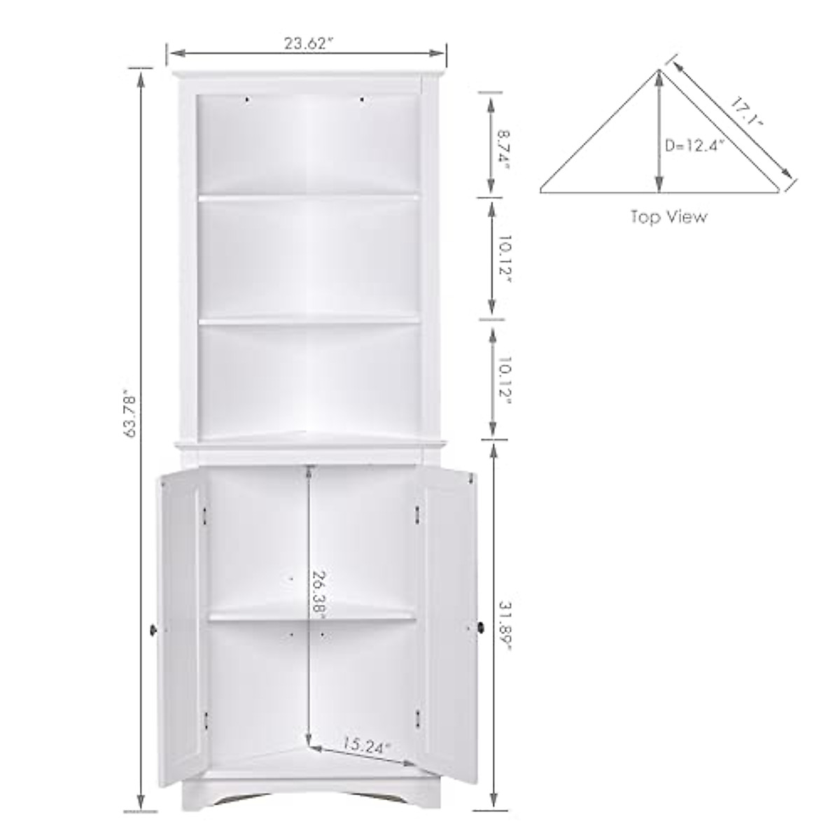 Spirich Home Tall Corner Cabinet with Two Doors and Three Tier Shelves, Free Standing Corner Storage Cabinet for Bathroom, Kitchen, Living Room or Bedroom, White