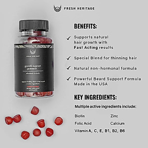 Fresh Heritage Faster Beard Growth Bundle - Beard Oil & Hair Growth Vitamin Gummies - Helps Fast Beard Growth - Beard Oil Kit for Men - Refresh Scent