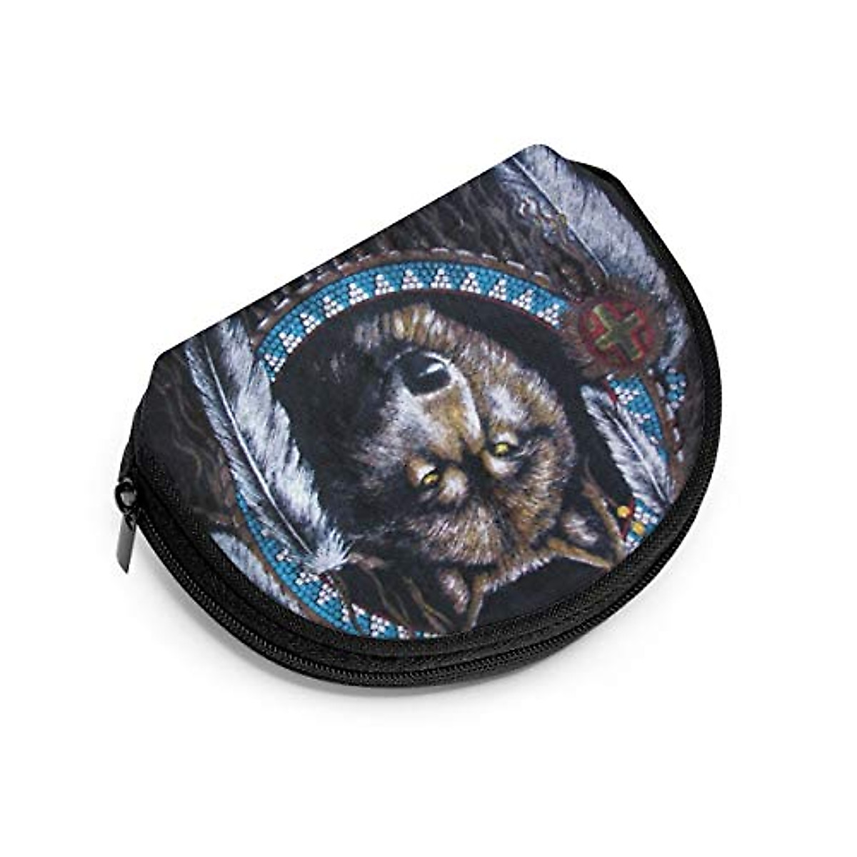 Oxford Cloth Native American Indians Wolf Coin Purse Small Zipper Wallet Bag Change Pouch Mini Cosmetic Makeup Bags Organizer Multipurpose Pouches