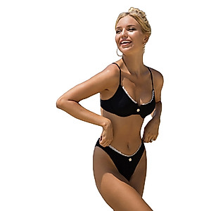 SOLY HUX Women's Bikini Sets High Waisted Bathing Suits Two Piece Swimsuits Sexy Lace Trim Underwire Swimwear Black Lace XS