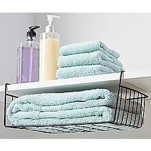 Tebery 2 Pack Black Under Shelf Wire Basket, Hanging Storage Baskets Under Cabinet Add-on Storage Racks, Slide-in Baskets Organizer for Kitchen Pantry Desk Bookshelf