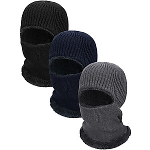 3 Pieces Winter Warm Knitted Balaclava Neck Warmer Hat Fleece Ski Face Covering Windproof Face Scarf for Outdoor Sport (Navy Blue, Light Gray, Black,M)