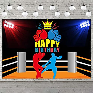 Boxing Happy Birthday Banner Backdrop Supplies Boxing Match Sports Wrestle Fitness Boxing Glove Theme Decorations Photo Booth Props Decor for Home Gym Boy Man 1st Birthday Party Favors Kit Background
