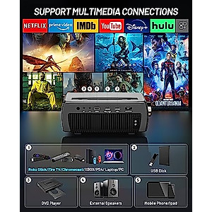 Projector with 4K 5G WiFi Bluetooth Supported, CLOKOWE 10000L FHD 1080P with Screen for Outdoor Movies Home Theater Video Projector Compatible with Android/iOS/TV Stick/PS4, Support 300" Display