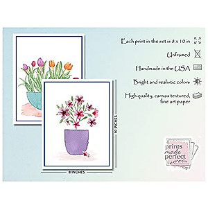 Floral Wall Art Decor - Potted Flower Botanical Prints - Set of 6-5x7 - Unframed