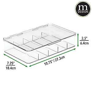 mDesign Plastic Divided First Aid Storage Box Kit with Hinge Lid for Bathroom, Cabinet, Closet - Organize Medicine, Ointments, Adhesive Bandages - 5 Sections, Ligne Collection, Clear