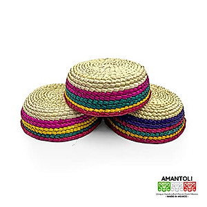 Amantoli - 3 Piece Mexican Handwoven Tortilla Basket Set - Large (8 inches) - Colorful | Tortilla | Pancake | Arepa| Warmer - Authentic Tortillero Set/Mexican Party - Décor