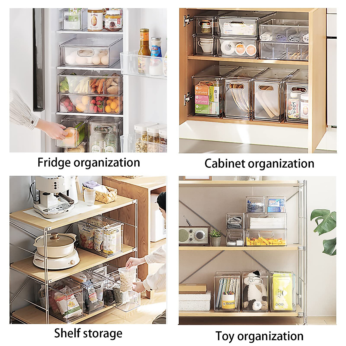 Eanpet 4Pack Stackable Refrigerator Organizer Bins Pull Out Drawer Large Vegetable Fruit Storage for Fridge Organizer Drawers with Handle Clear Food Storage Container Box for Kitchen Pantry Cabinet