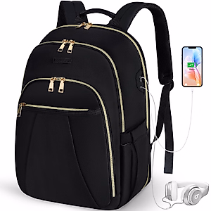 IGOLUMON Laptop Backpack for Women Men 15.6 Inch Waterproof School College bookbag TSA Friendly Travel Backpacks for High School/Business/Work/Travel Black