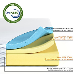 ZINUS 10 Inch Green Tea Cooling Gel Memory Foam Mattress, King, Fiberglass Free, Cooling Gel Foam, Pressure Relieving, CertiPUR-US Certified, Mattress in A Box, White