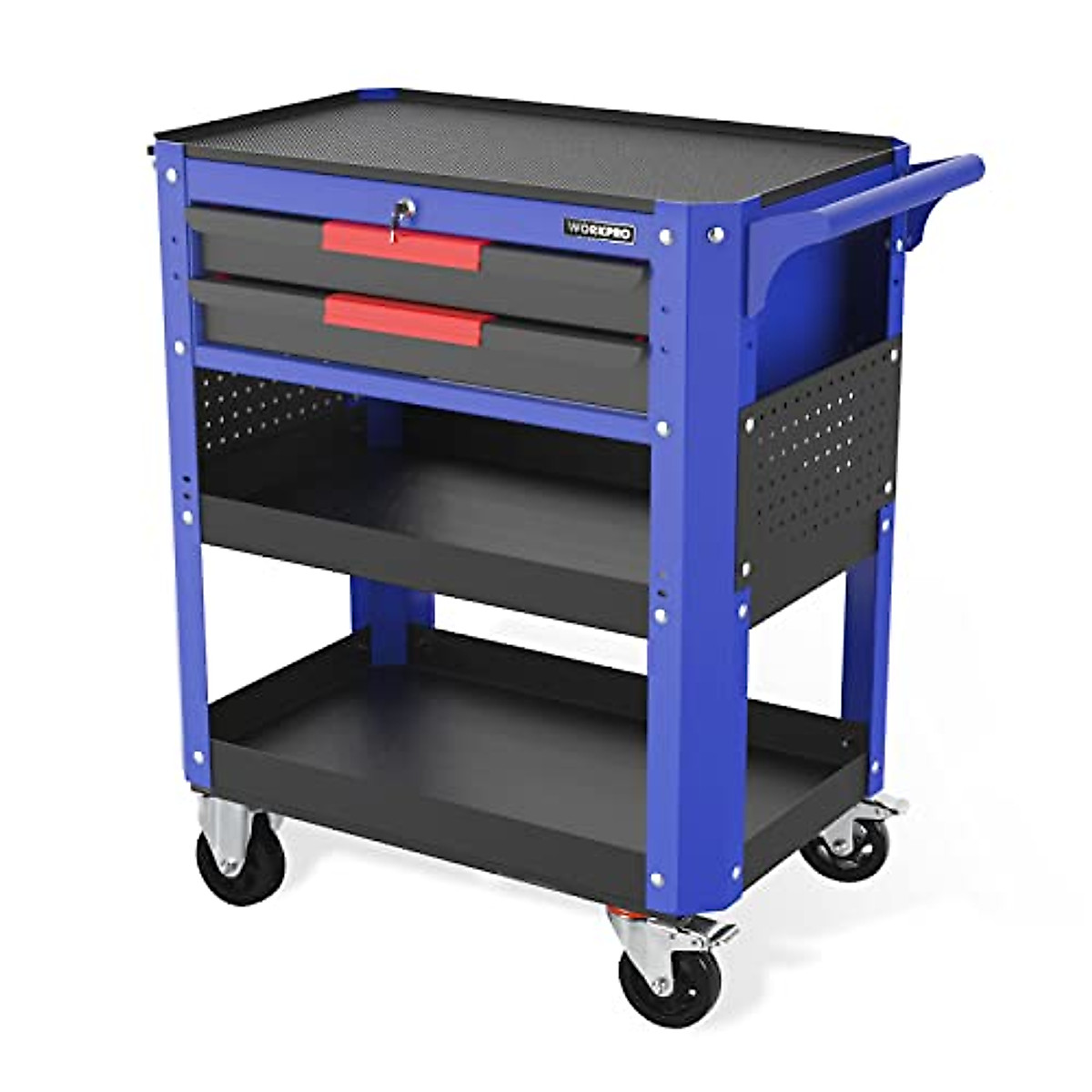 WORKPRO Premium 28” 2-Drawer Rolling Tool Cart, Heavy Duty Utility Industrial Service Cart Storage Organizer with Wheels and Locking System, for Mechanic, Warehouse, Garage, Workshop, 400 lbs Load