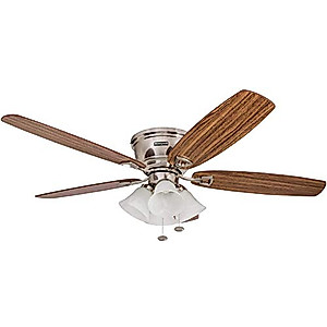 Honeywell Ceiling Fans Glen Alden, 52 Inch Classic Flush Mount Indoor LED Ceiling Fan with Light, Pull Chain, Quick-2-Hang Dual Finish Blades, Reversible Motor - 50519-01 (Brushed Nickel)