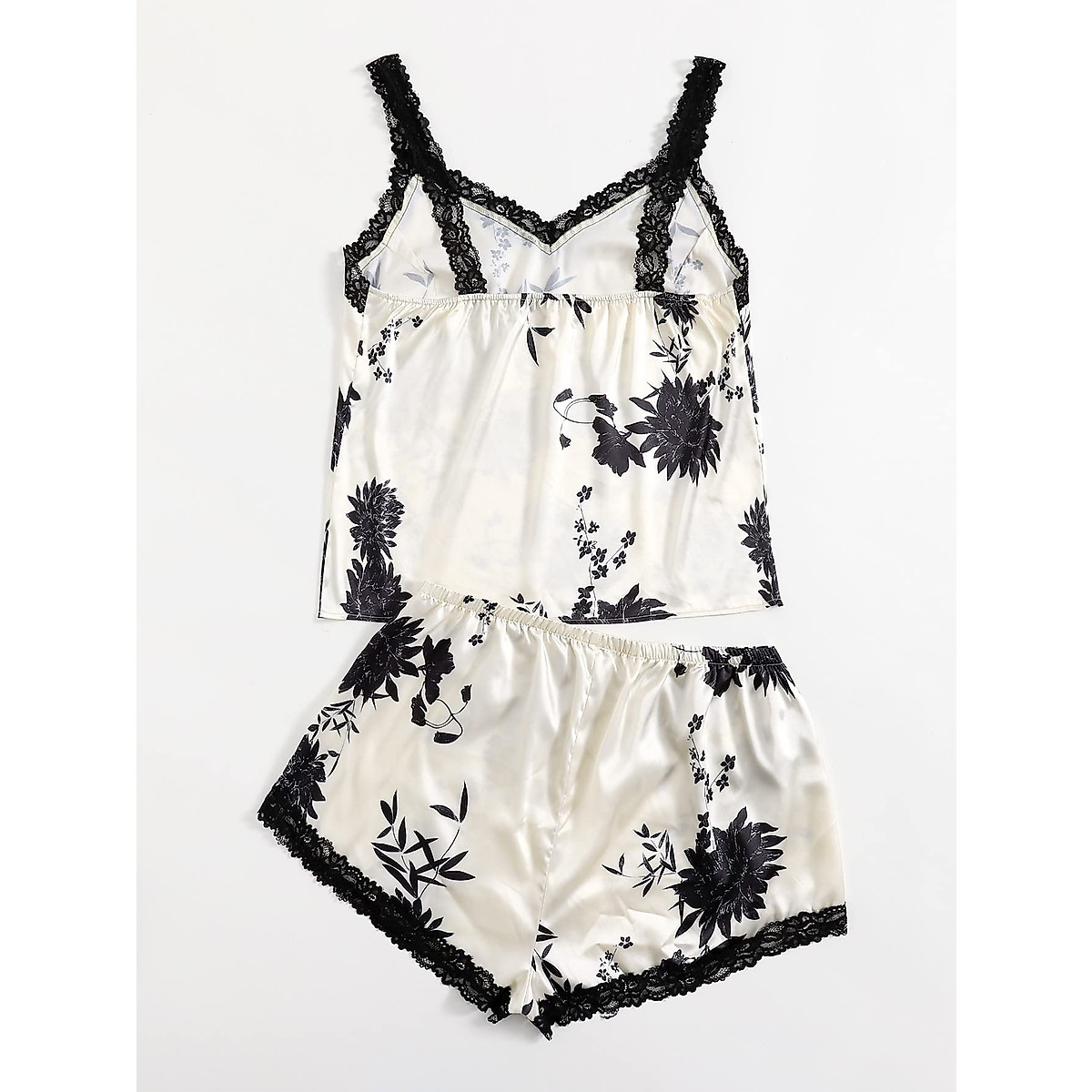 Floerns Women's Plus Size Contrast Lace Camisole and Shorts Pj Set Sleepwear Black and White 4XL