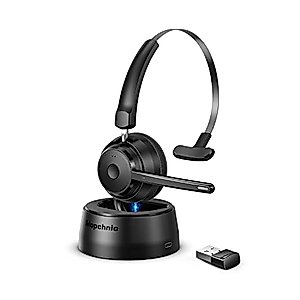 Mopchnic Bluetooth Headset, Wireless Headset with Upgraded Microphone AI Noise Canceling, On Ear Bluetooth Headset with USB Dongle for Office Call Center Skype Zoom Meeting Online Class Trucker