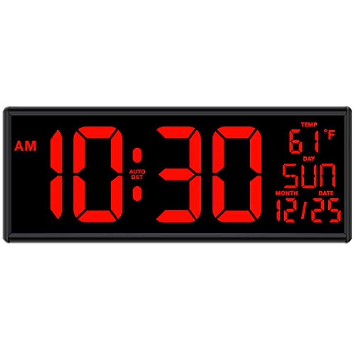 Soobest Digital Wall Clock with Date Temperature, Large LED Display Numbers with Dimmer 12 Inches(Red)