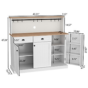 Gyfimoie Sideboard Buffet Cabinet with 2 Drawers, Farmhouse Kitchen Pantry Cabinet with Adjustable Shelves, Coffee Bar Cupboard Cabinet with 3 Doors for Kitchen, Dining Room (White)
