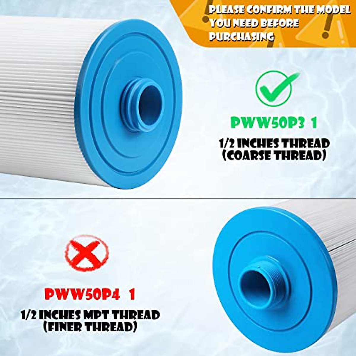 Spa Filter 1 1/2 Inch Coarse Thread Hot Tub Filter Compatible with Unicel PWW50 PWW50P3 6Ch-940 Filbur FC-0359 Filters 25252 03FIL1400 Waterway 817-0050 45 Sq. Ft Front Access Skimmer (6 Pcs)