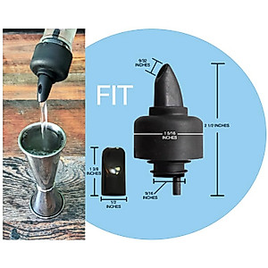 Universal Liquor Pourers with Rubber Dust Caps for Alcohol Bottles, Olive Oil, Syrup, Balsamic Vinegar and More (10 Pack of Pour Spouts)
