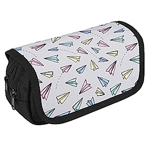 Paper Planes Pencil Case with Two Large Compartments Pocket Big Capacity Storage Pouch Pencil Bag for School Teen Adult