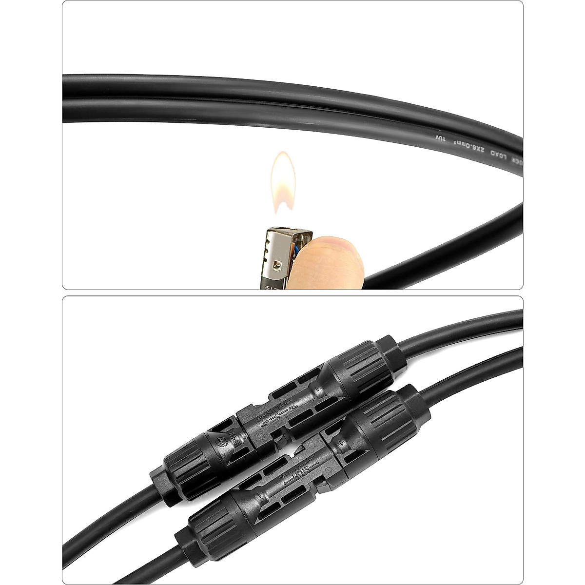 QWORK Solar Cable: 20-ft 2x10 AWG Twin Wire Solar Extension Cable, Copper Strand, Complete with Female and Male Connectors - Ideal for Homes, Shops, and RV Solar Panels