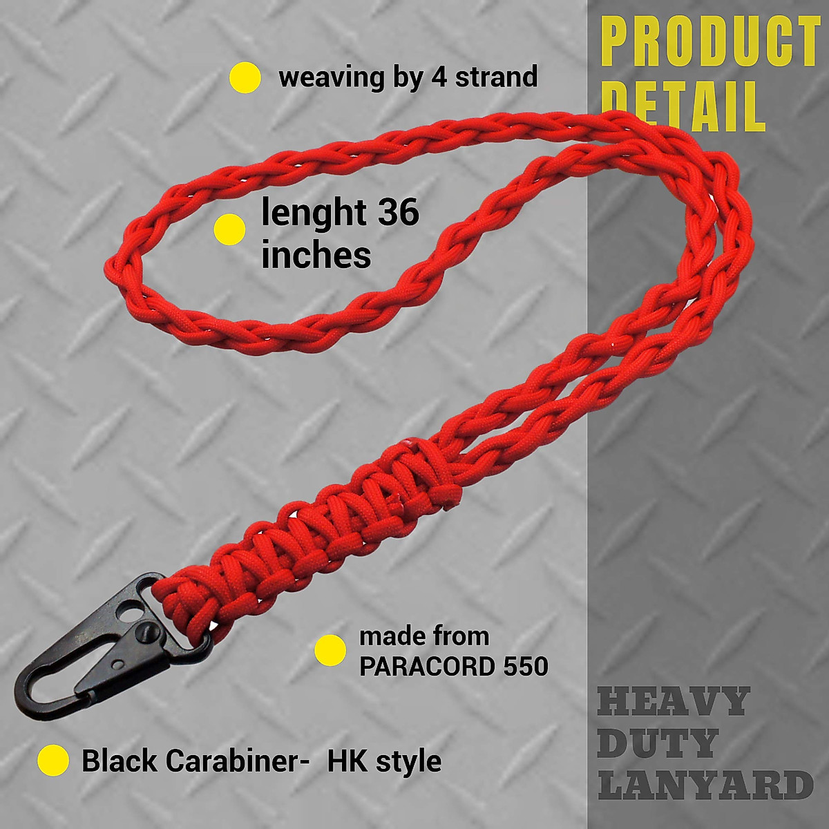 Military Grade Heavy Duty Paracord Lanyard Necklace Keychain Whistles Wrist Strap Parachute Rope Badge Cellphone Waterproof Holder Metal HK Clip Hook Outdoor Survival Men (Black)