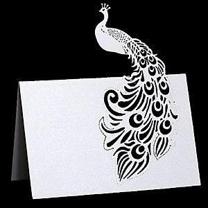 YURASIKU 50 Pcs Laser Cutting Hollow Peacock Table Name Card Wedding Birthday Party Banquet Seat Name Setting Card