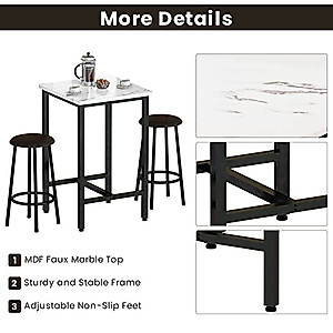 DKLGG 3-Piece Bar Table Set, 24" Square Counter Height Pub Table Dining Table Set with PU Leather Stools, Small Kitchen Table Bar Table and Chairs Set for Living Room, Kitchen, Small Space