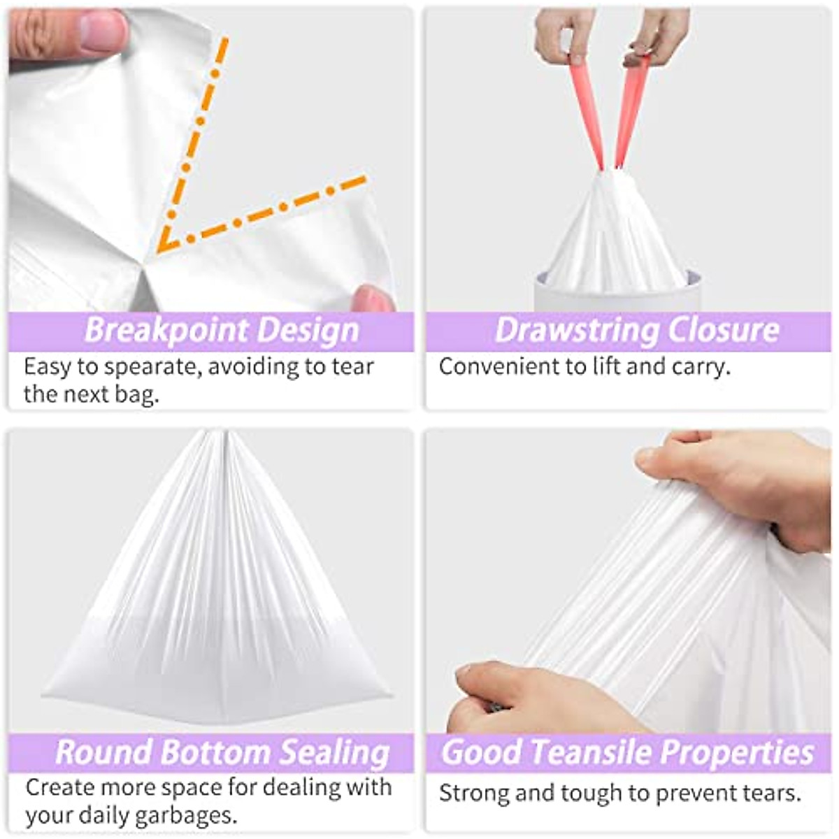 Small Trash Bag - 2.6 Drawstring Garbage Bags Bathroom Trash can Liners 10 Liters for Bedroom Bathroom Office Home 60 Counts