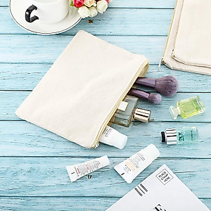 Gejoy 10 Pieces Cosmetic Canvas Pouch Bag Multipurpose Makeup Bag with Zipper Cotton Canvas Travel Toiletry Pouch DIY Craft (L, Beige)