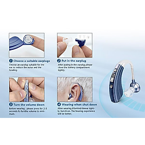 Digital Hearing Amplifier by Britzgo BHA-220. 500hr Battery Life, Modern Blue, Doctor and Audiologist Designed