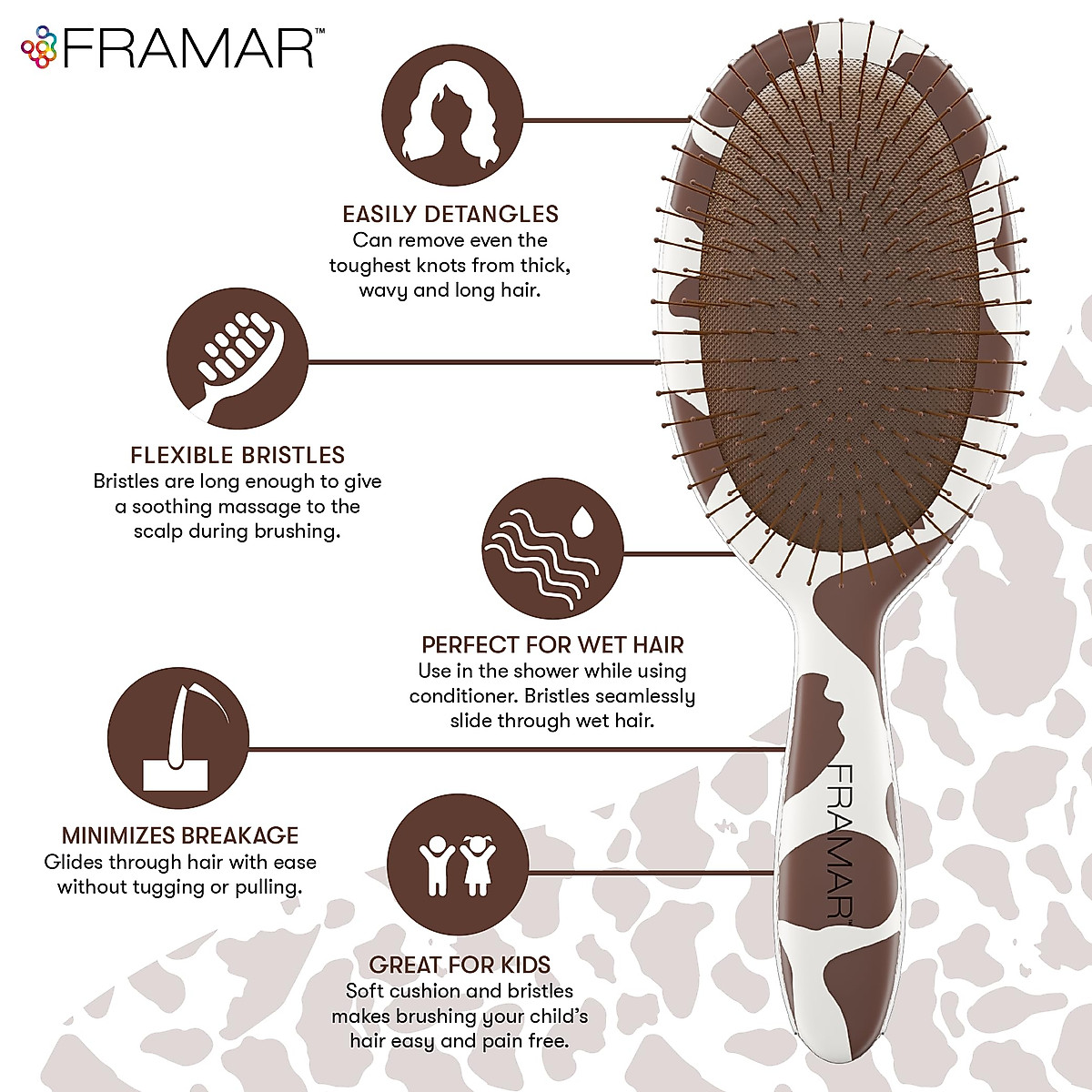 FRAMAR Cow Print Hair Brush Detangler, Detangling Hairbrush For Women, Wet Hair Brush For Girls, Hair Detangler Brush, Wet Hairbrush, Hairbrushes, Girls Hairbrush Detangler, Reduces Frizz – Cow Print