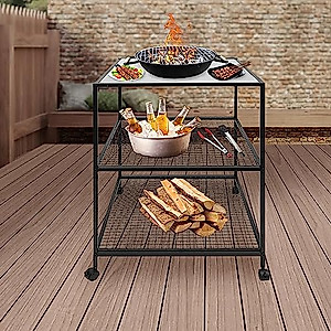 YETINGSHOP Three-Shelf Movable Food Prep and Work Cart Table Stainless Steel Grill Cart Cart Modular Table Suitable for Camping, Indoor and Outdoor, Dining Tables (Without a Handle)