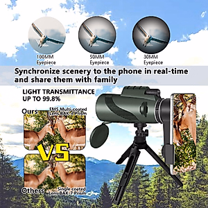 Monocular Telescope 80x100 High Powered for Adults for Smartphone Adapter Telescope Hunting Wildlife Bird Watching Travel Camping Hiking-Green